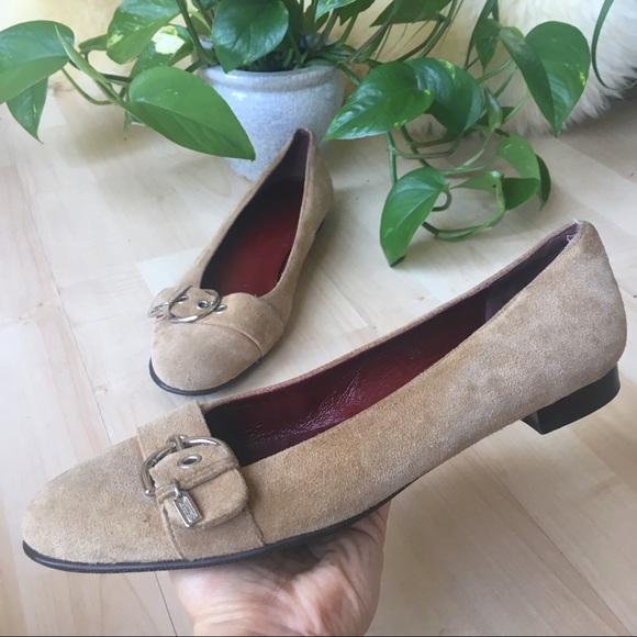 Coach | Shoes | Coach Buckle Suede Ballet Flats Breanna Beige 85 | Poshmark